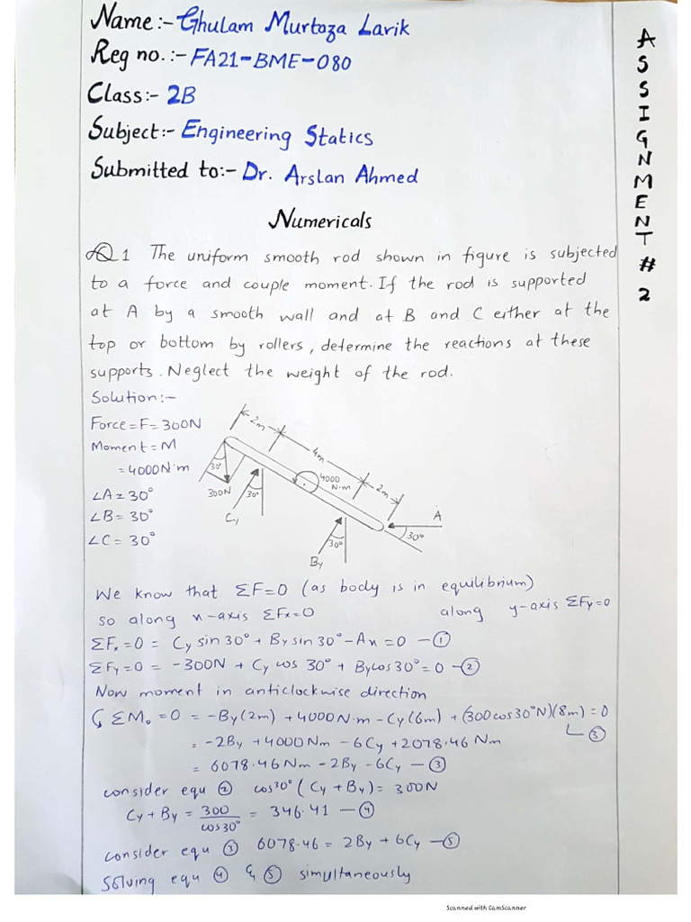 Engineering Statics Assignment No.2 | PDF