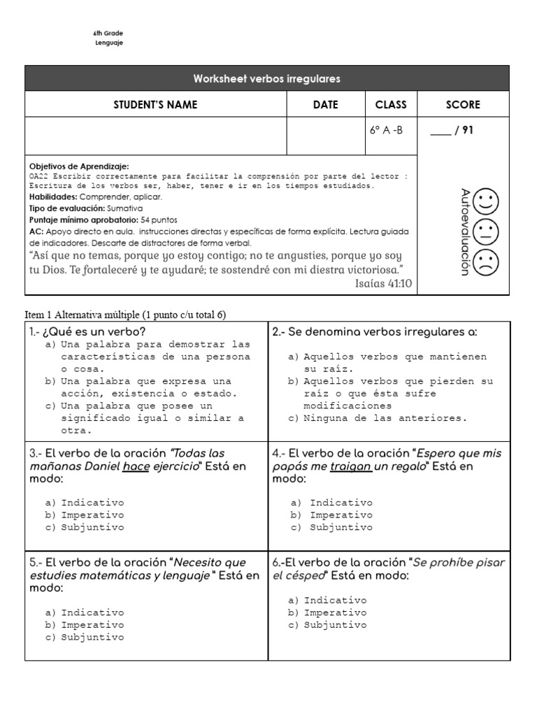 Worksheet Verbos Irregulares 6tos | PDF | Verbo | Morfología Lingüística