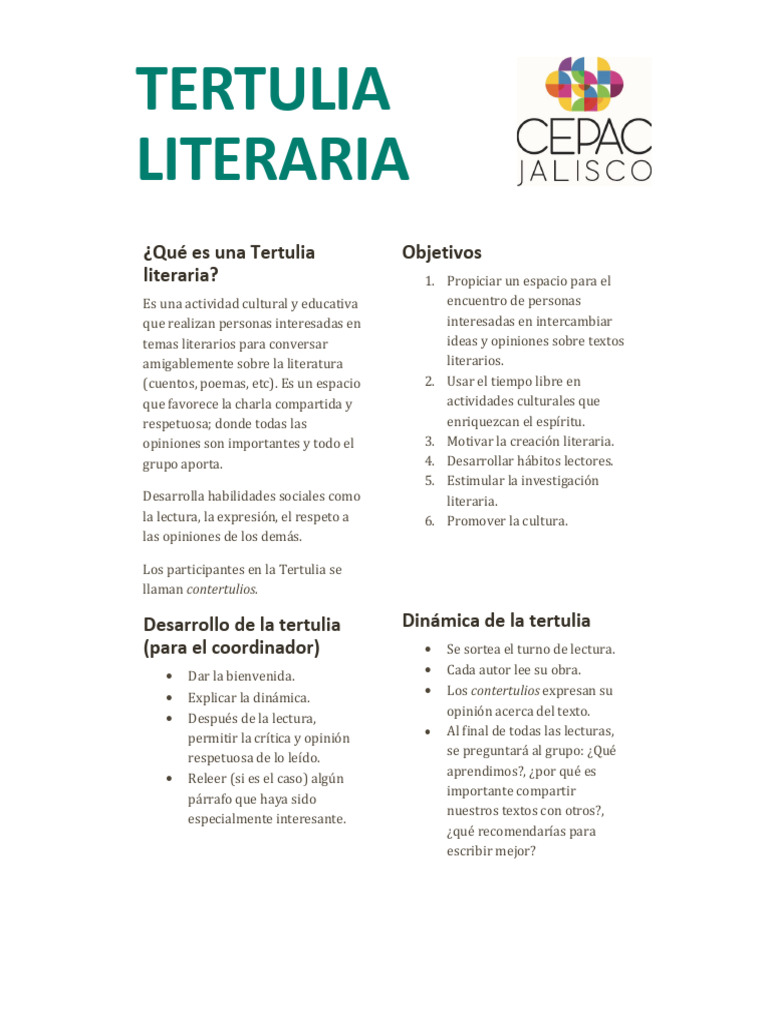 Guía para Organizar Tertulias Literarias | PDF | Ficción general