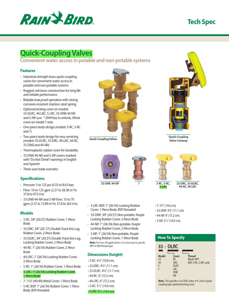Quick-Coupling-Valves-Tech-Spec - MODEL 5-LRC | PDF | Valve | Building ...