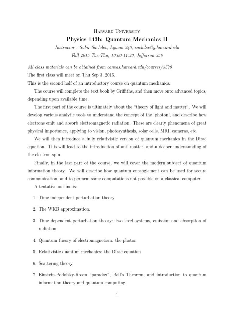 Physics 143b Syllabus | Download Free PDF | Quantum Mechanics | Photon