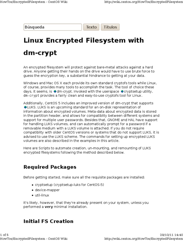 Linux Encrypted Filesystem With Dm-Crypt: Búsqueda | PDF | File System | Secure Communication