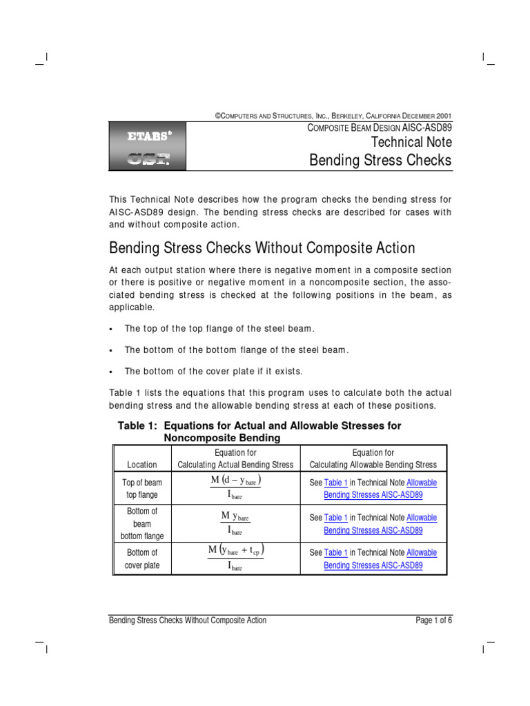 Composite Beam Design Aisc-Asd89 Bending Stress Checks 2001 | PDF ...