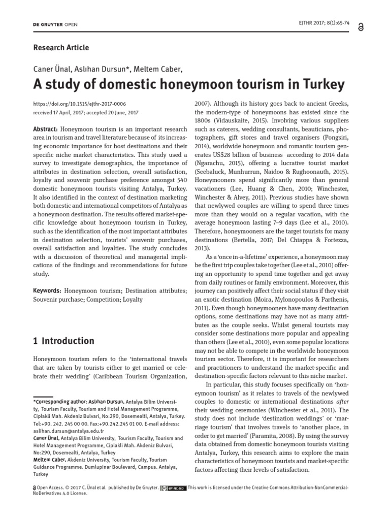 A Study of Domestic Honeymoon Tourism in Turkey | PDF | Tourism | Sampling (Statistics)