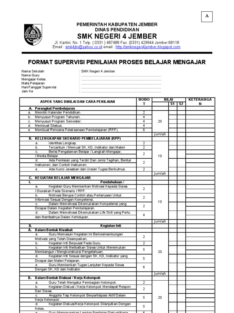Format Supervisi Penilaian PBM | PDF