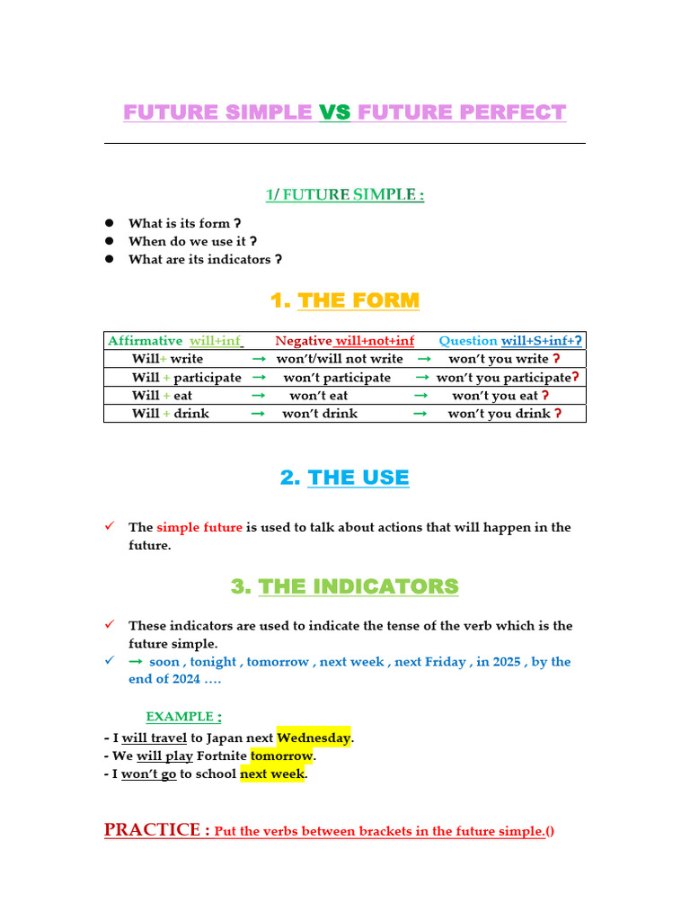 Future Simple VS Future Perfect | PDF | Semantic Units | Linguistics