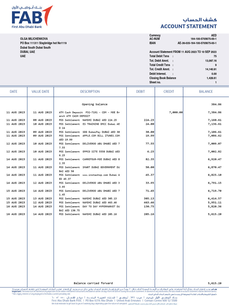 Personal Statement | PDF | United Arab Emirates | Debit Card