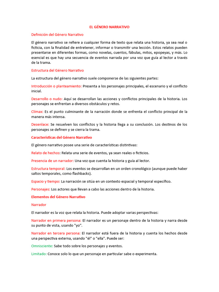 El Género Narrativo | PDF | Narración