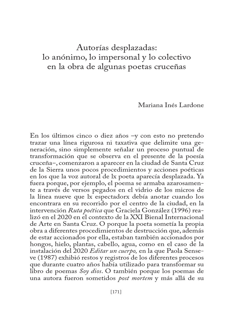 Mariana Lardone - Autorías Desplazadas: Lo Anónimo, Lo Impersonal y Lo ...