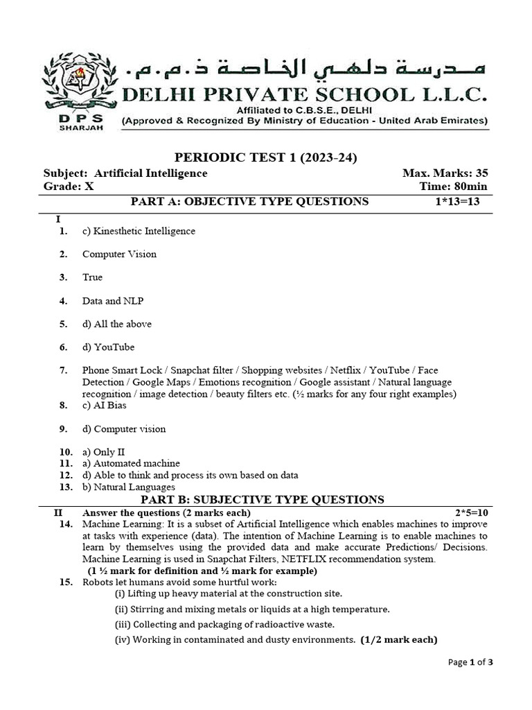 Grade10 PT1 AI 417 AK SET1 17139 | PDF | Machine Learning | Artificial ...