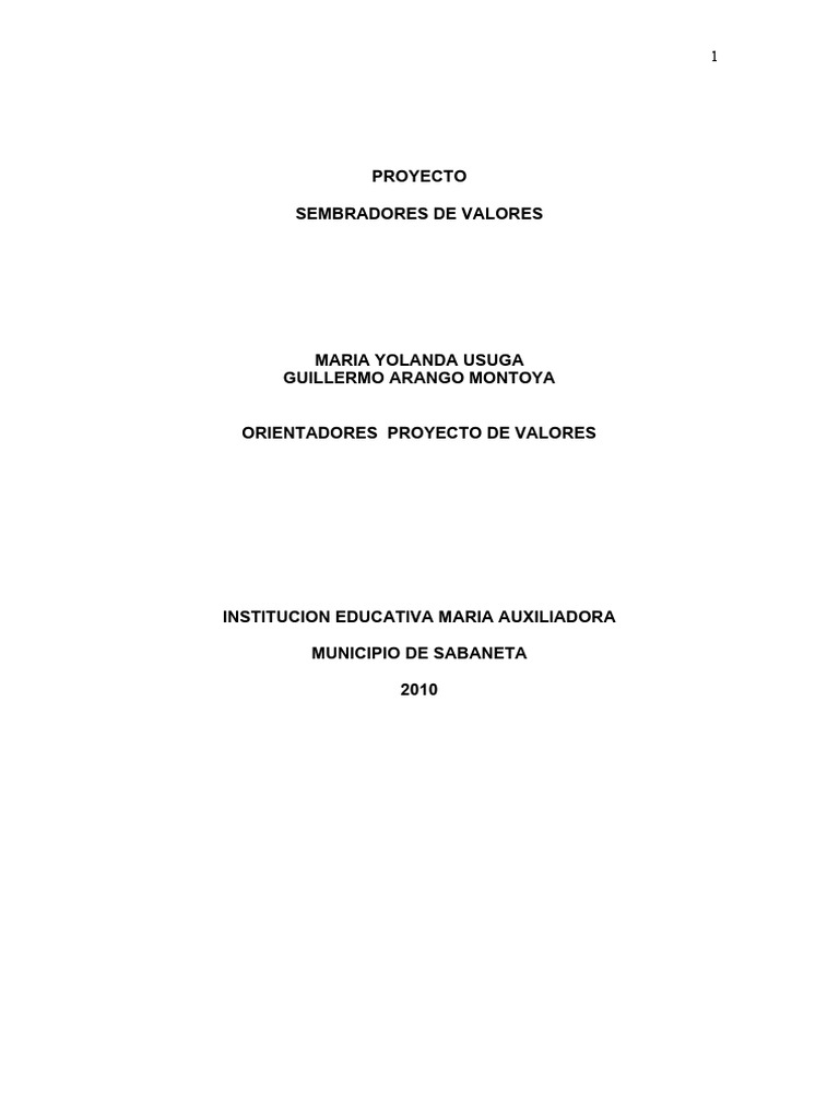 Proyecto Sembradores de Valores Final | PDF | Escuelas | Tolerancia