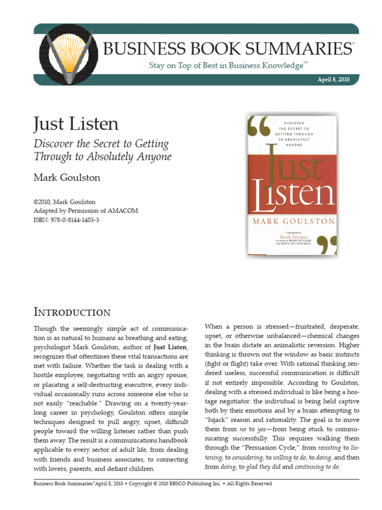 BCOM 280 Just Listen Discover The Secret To Getting Through To ...