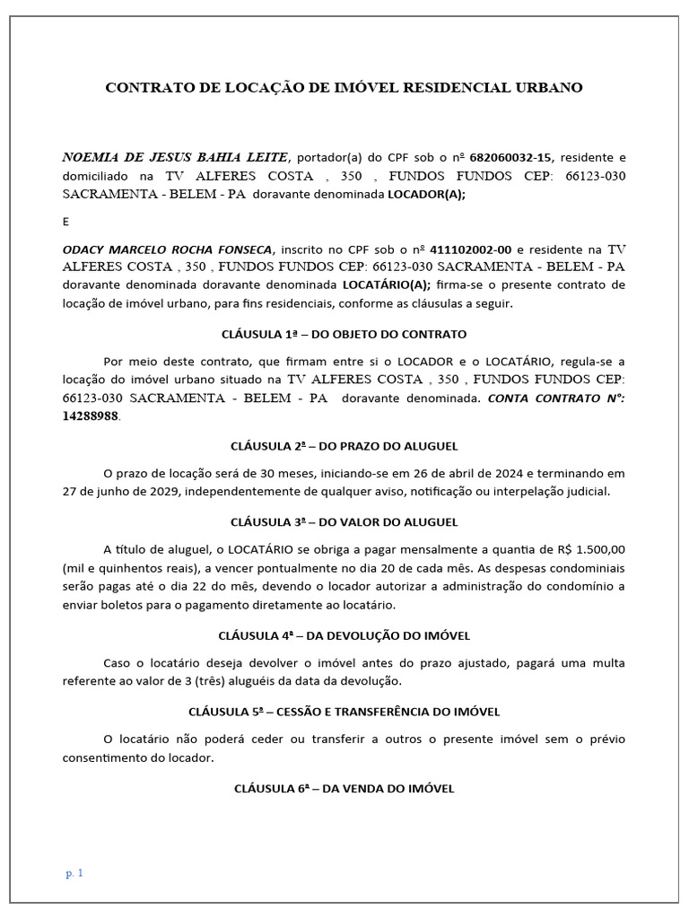 Contrato De LocaÇÃo 1 Pdf Aluguel Conceitos Jurídicos