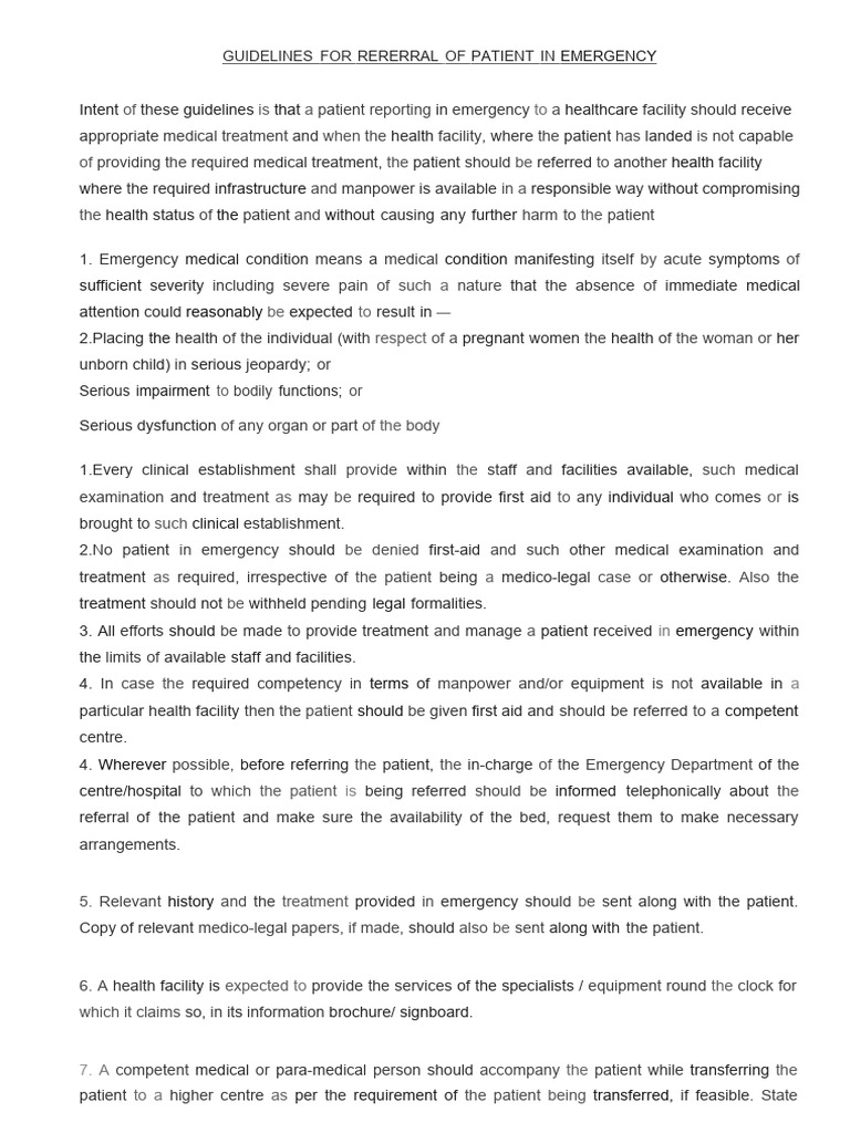 Emergency Patient Referral Guidelines | PDF | Patient | Paramedic