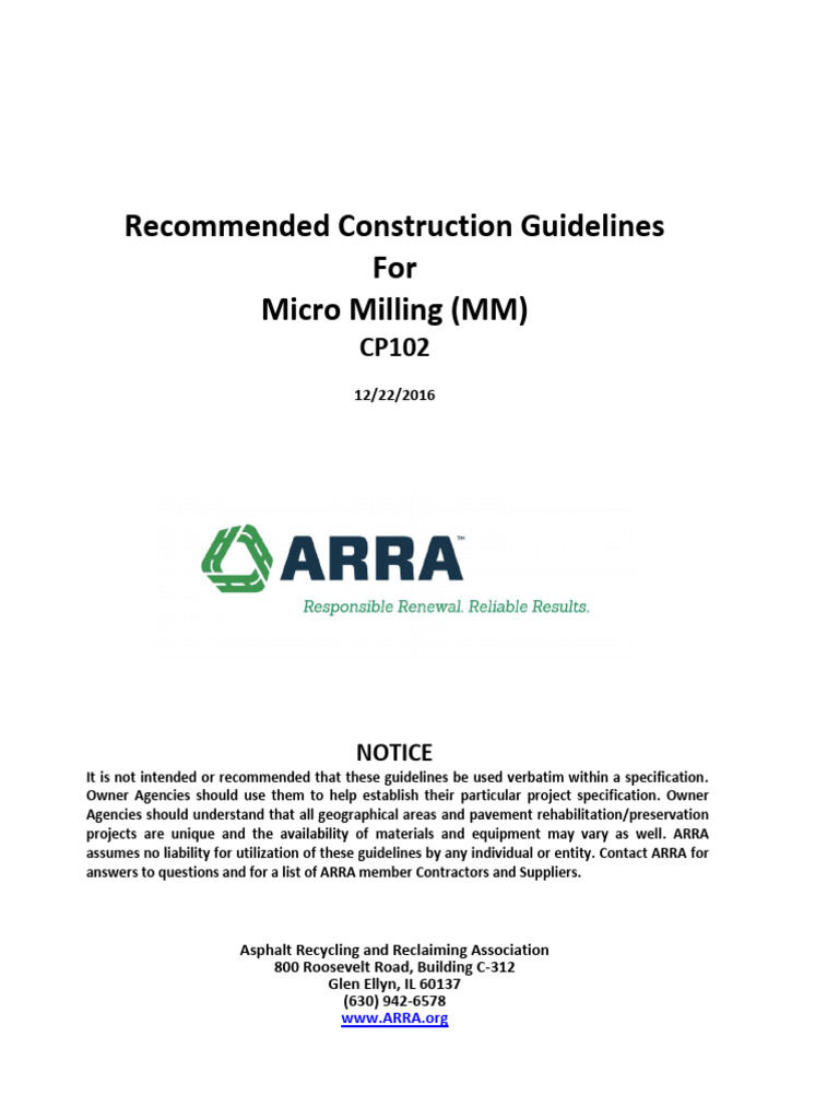 Micro Milling Asphalt Guidelines | PDF | Road Surface