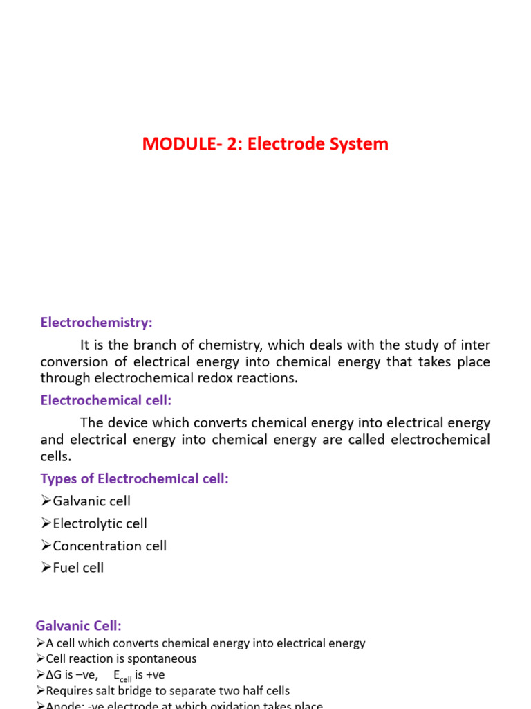 MODULE 2-Electrode System | PDF | Electrochemistry | Redox