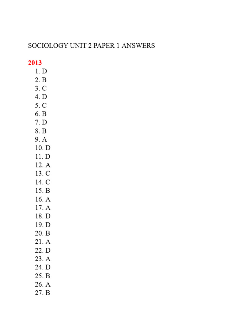 Sociology Unit 2 Exam Answers 2013-2020 | PDF | Chess Theory | Chess