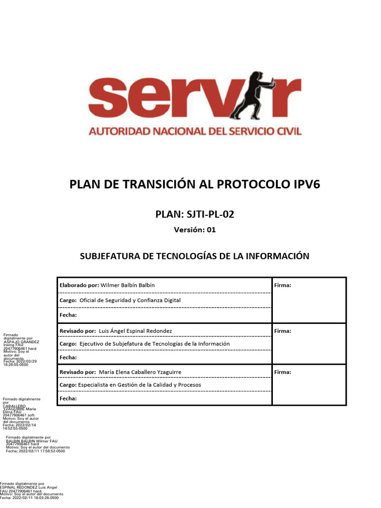 Plan de Transición a IPv6 en SERVIR | PDF | Protocolos de internet | Yo Pv6