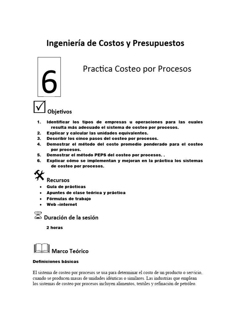 Guia 6 Costeo Por Procesos | PDF | Presupuesto | Economias