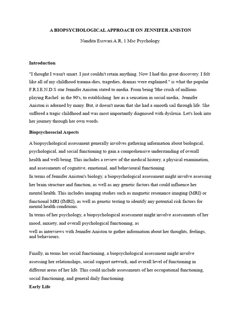 A Biopsychological Approach On Jennifer Aniston | PDF | Cognitive ...