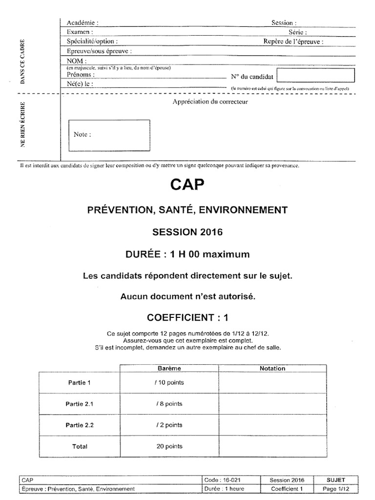 Sujet Cap Pse 2016 | PDF