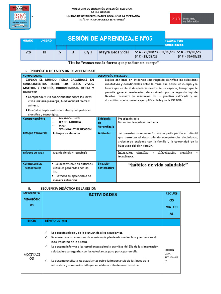Sesión 05-Iii Bim-5tosec-Fisica-2023 | PDF | Maestros | Evaluación