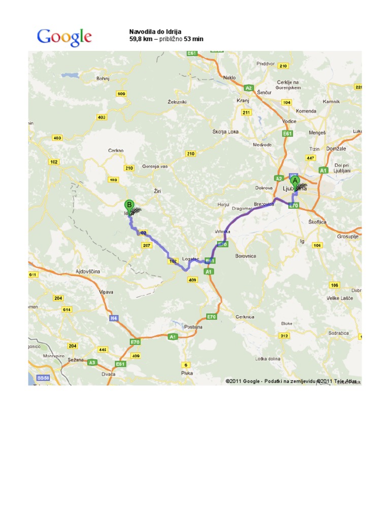 Zemljevid - Ljubljana Idrija - Google Zemljevidi | PDF