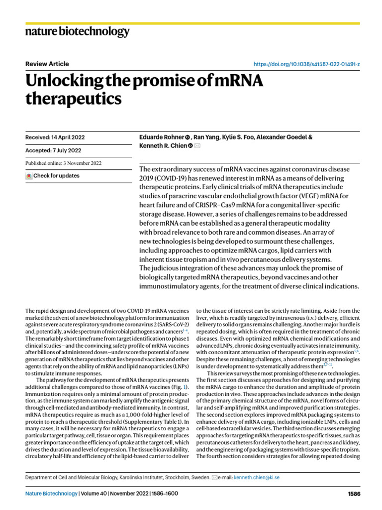 Advancements in mRNA Therapeutics | PDF | Messenger Rna ...