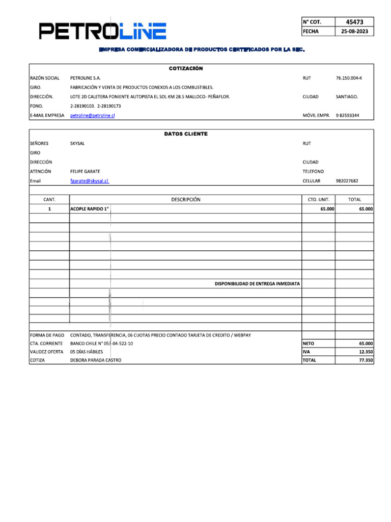 Cotizacion 45473 Petroline | PDF