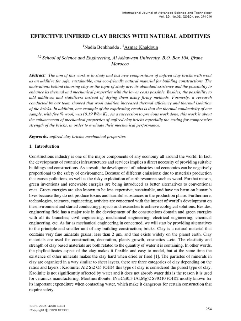 Effective Unfired Clay Bricks With Natural Additives | PDF | Brick | Clay