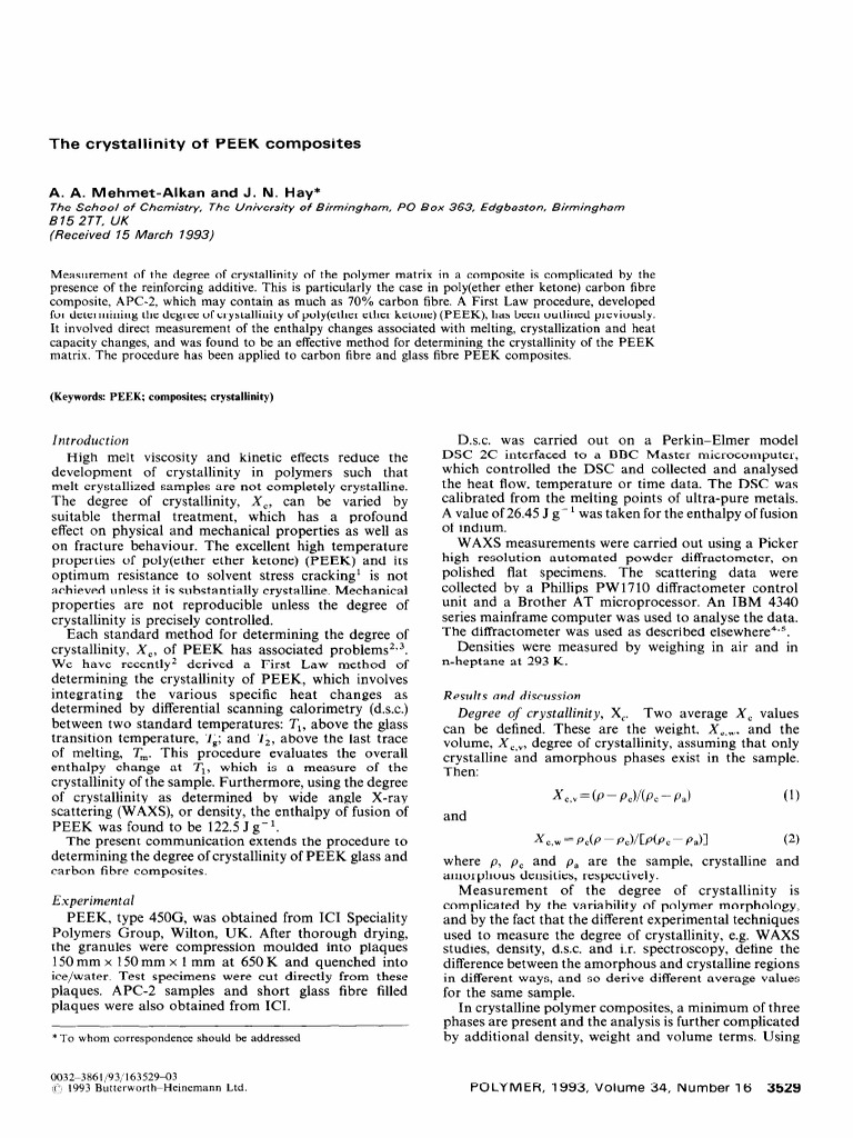 The Crystallinity of Peek Composites | PDF | Differential Scanning ...
