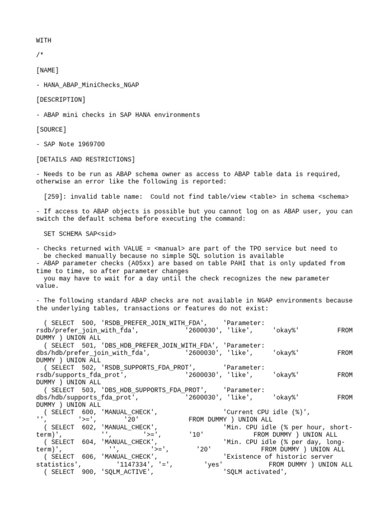 HANA ABAP MiniChecks NGAP | PDF | Computer Engineering | Computer Programming
