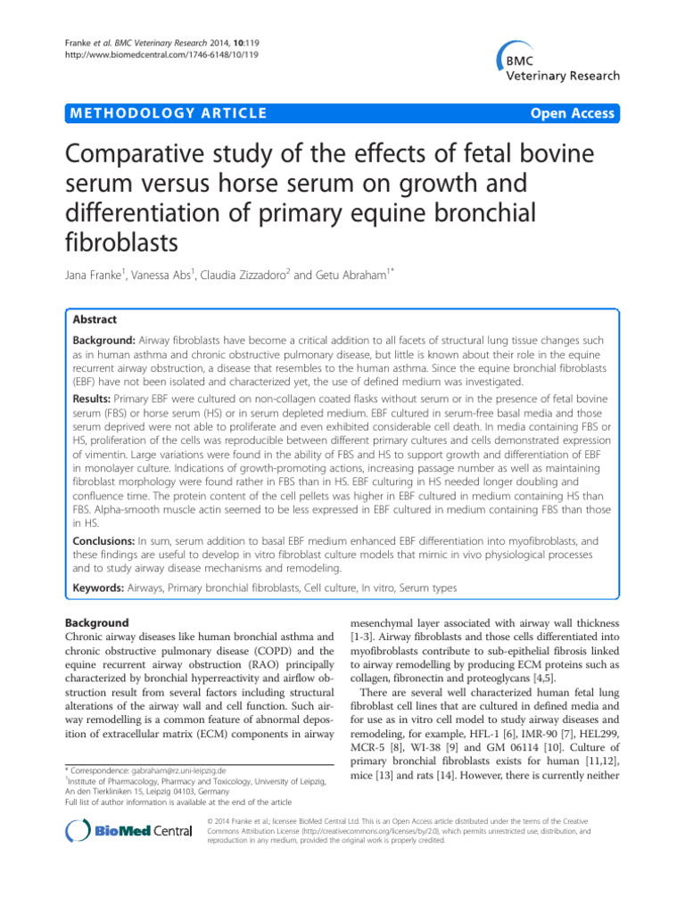 Horse Serum vs. Fetal Bovine Serum in EBF Culture | PDF | Cell Culture ...