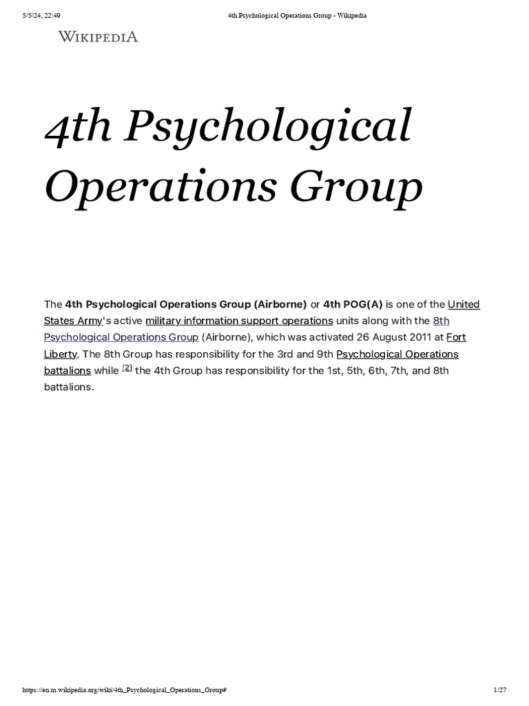4th Psychological Operations Group | PDF | Military | Military Organization