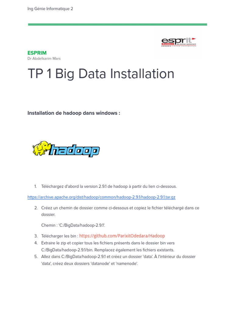 TP1 Big Data Installation | PDF | XML | Technologie de système d'exploitation