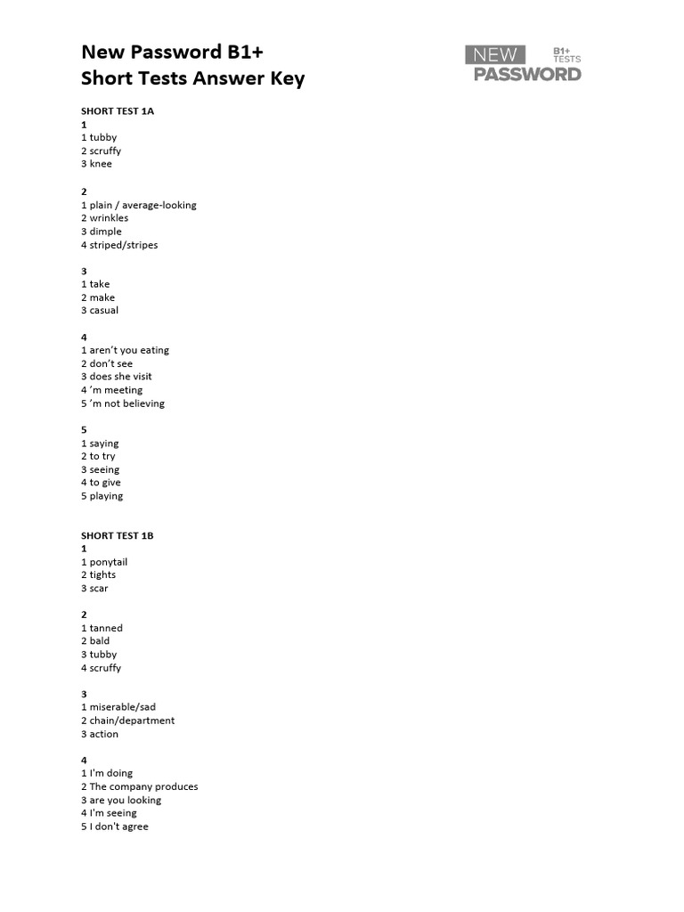 New Password B1+ ST Answer Key | PDF