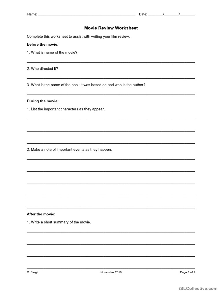 Movie Review Worksheet | PDF | Social Science