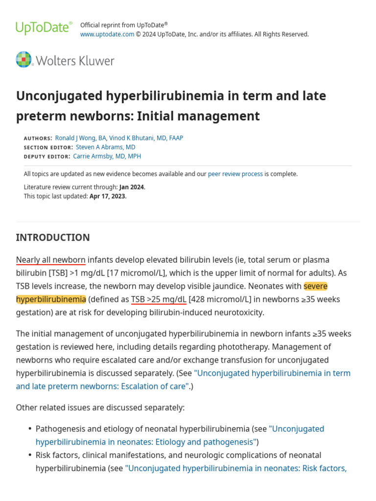 Unconjugated Hyperbilirubinemia in Term and Late Preterm Newborns ...