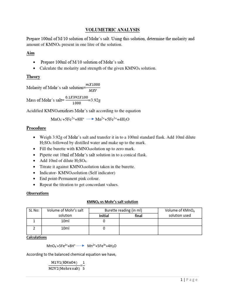 Volumetric Analysis | PDF | Titration | Chemistry