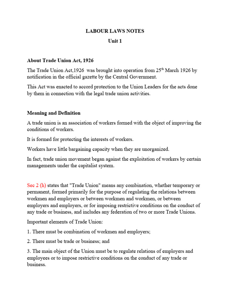 Labour Laws Notes | PDF | Collective Bargaining | Employment
