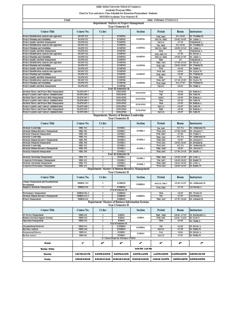 Final 1st Year and Above Class Schedule For Extension Postgraduate ...
