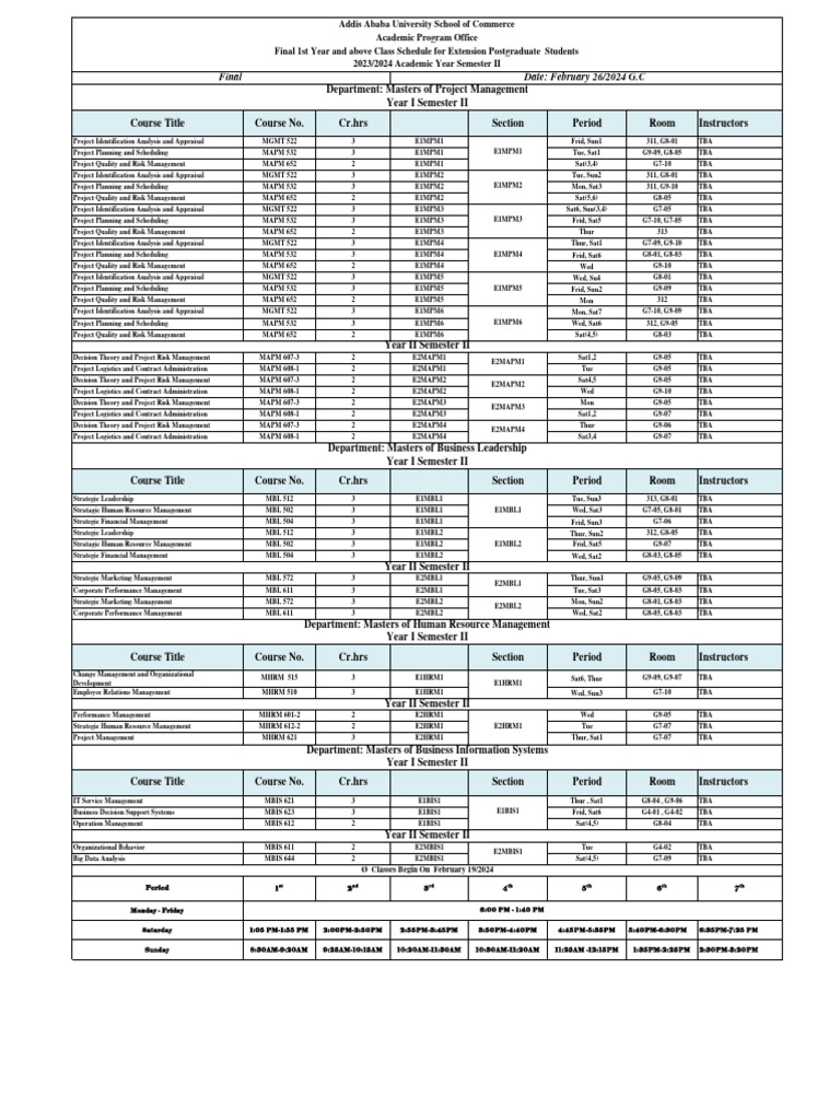 Postgrad Class Schedule 2023/24 | PDF | Business Economics | Private Sector