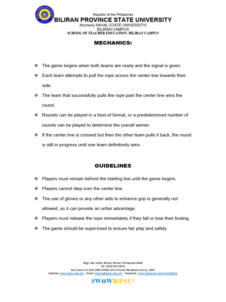 Tug of War Mechanics and Guidelines | PDF