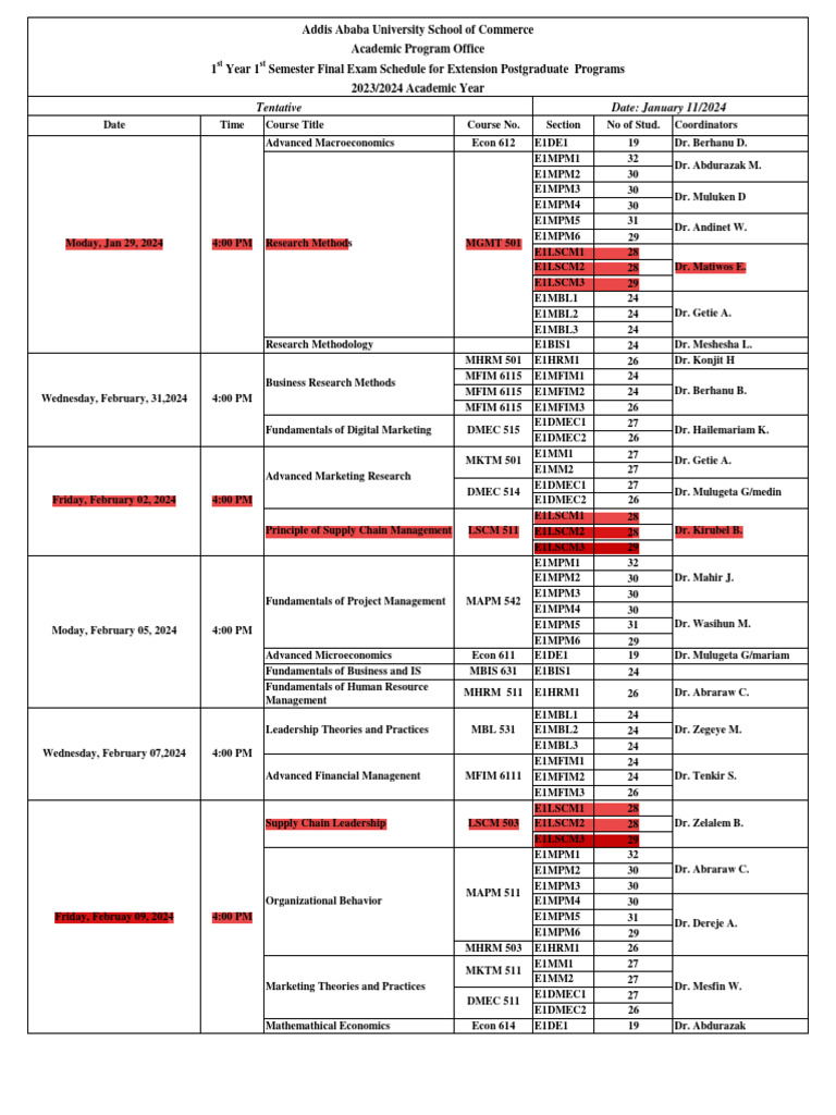 1st_Year_1st_Semester_Final_Exam_Schedule_for_PG_Extension_Program (2) | PDF | Economies | Economics