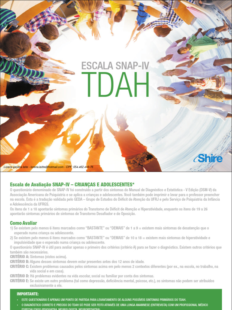 Snap-IV - Escala Tdah | PDF | Transtorno de déficit de atenção e ...