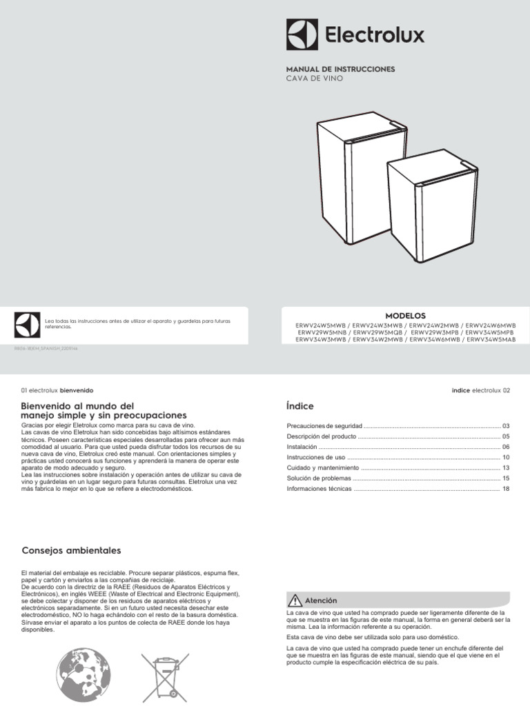Manual Erwv34w3mwb | PDF | Enchufes y tomas de corriente alterna | Residuos