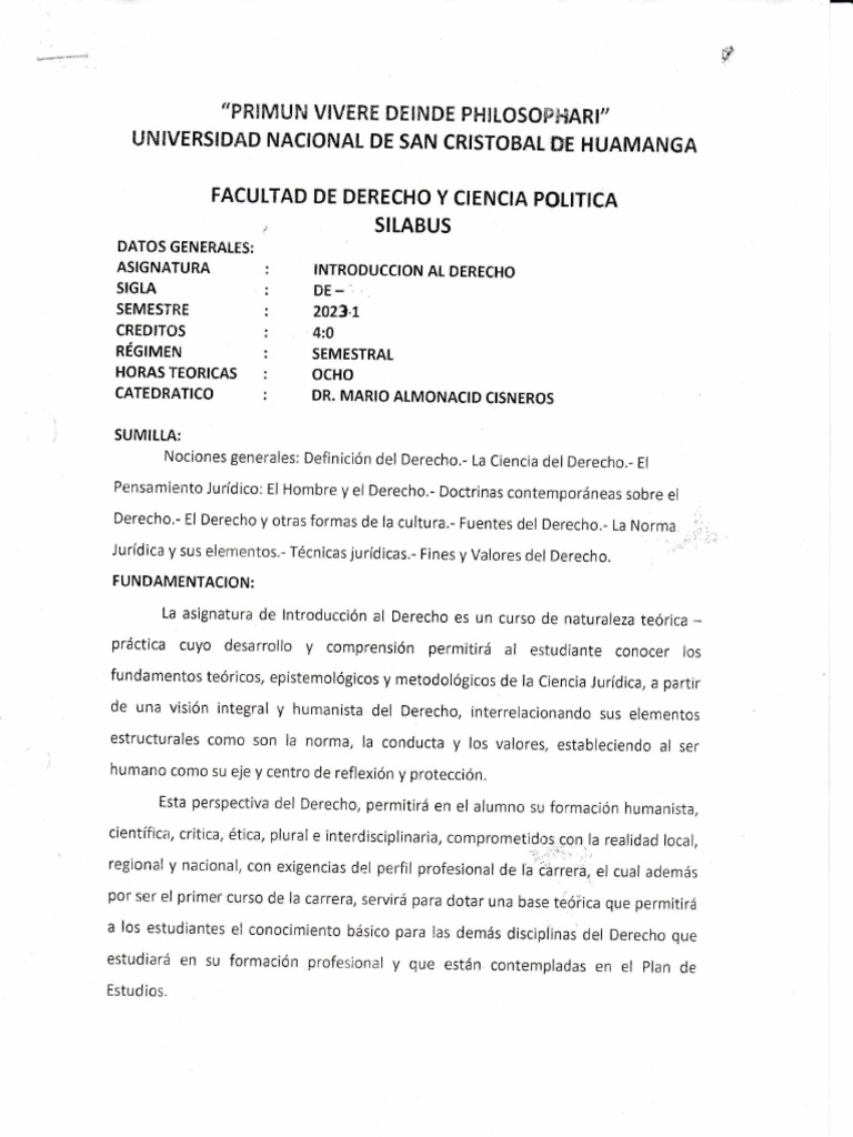 Sílabo-Introducción Al Derecho | PDF | Fuentes del derecho | Maestros Sílabo-Introducción Al Derecho | PDF | Fuentes del derecho | Maestros