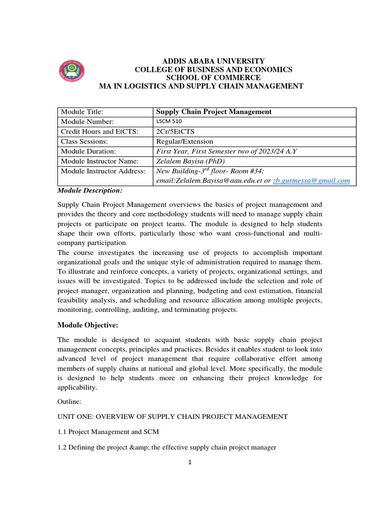 Supply Chain Project MGT Course Syllabus 2 | Download Free PDF ...