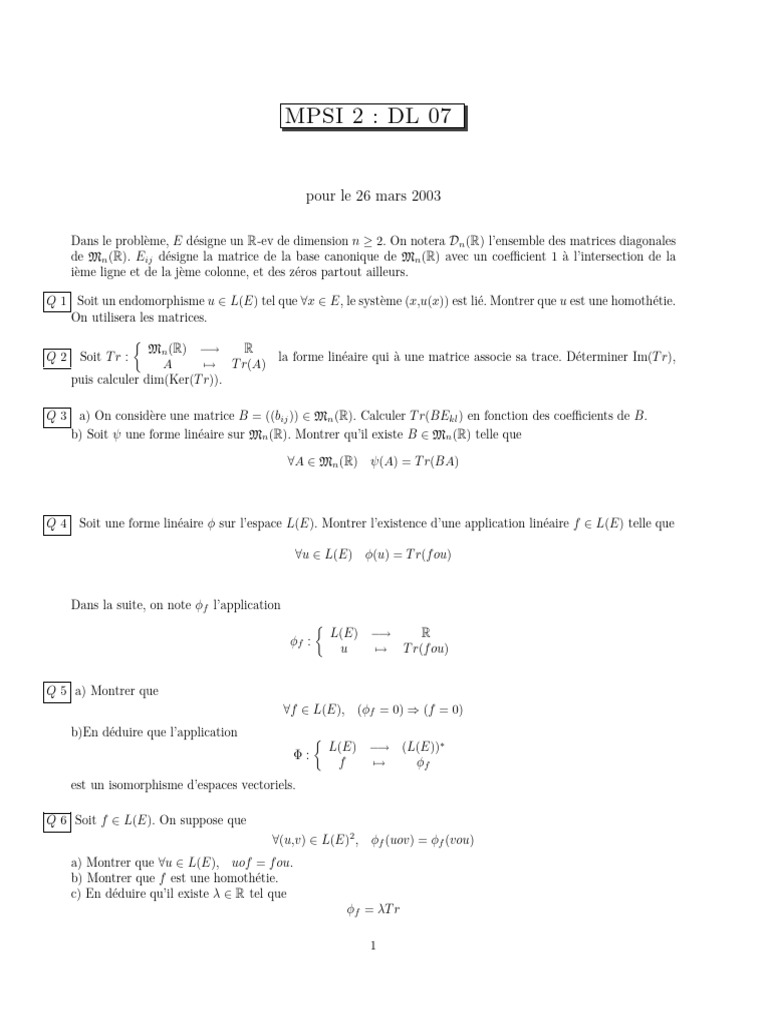DL 07 Matrices | PDF | Matrice (Mathématiques) | Base (algèbre linéaire)