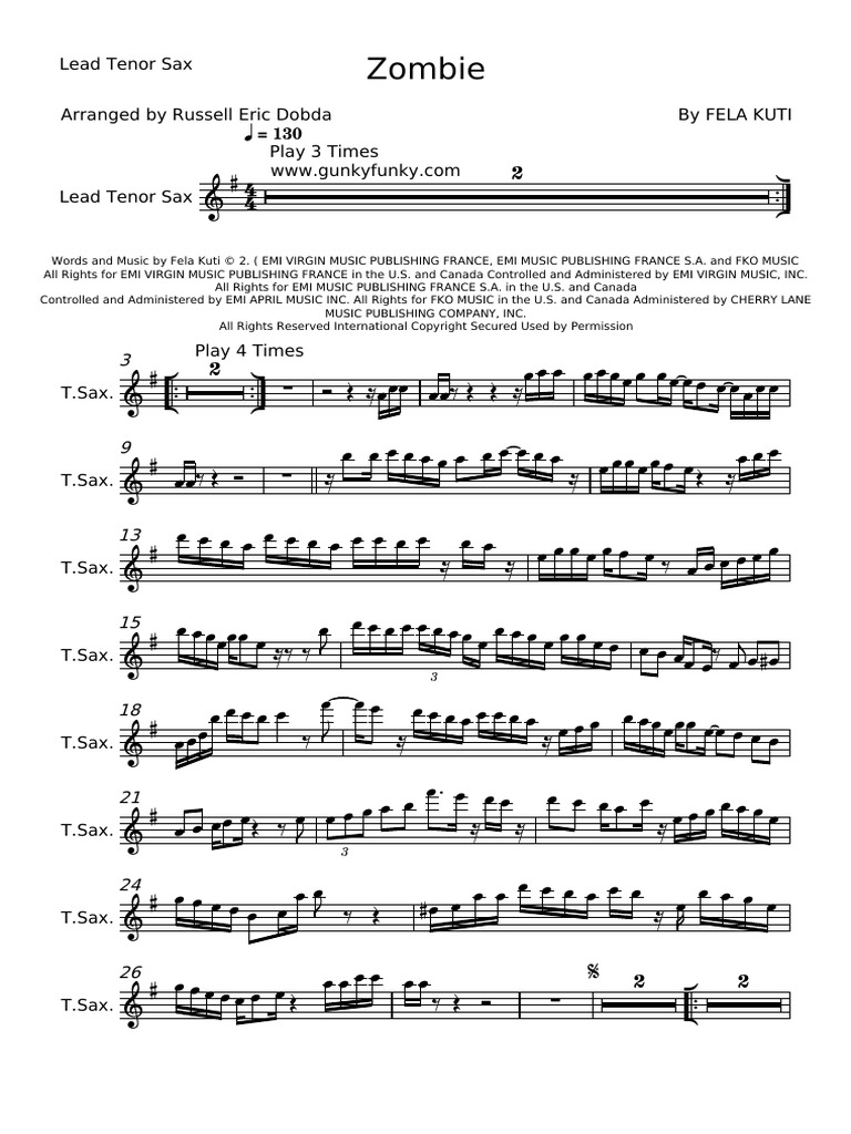 Zombie - Fela - Kuti Lead Tenor | PDF | Freedom Of Expression Law ...